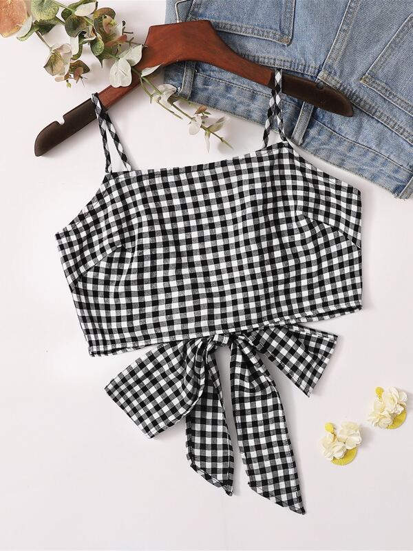 SHEIN WYWH Tie Back Gingham Print Crop Cami Top for Sale Australia| New ...