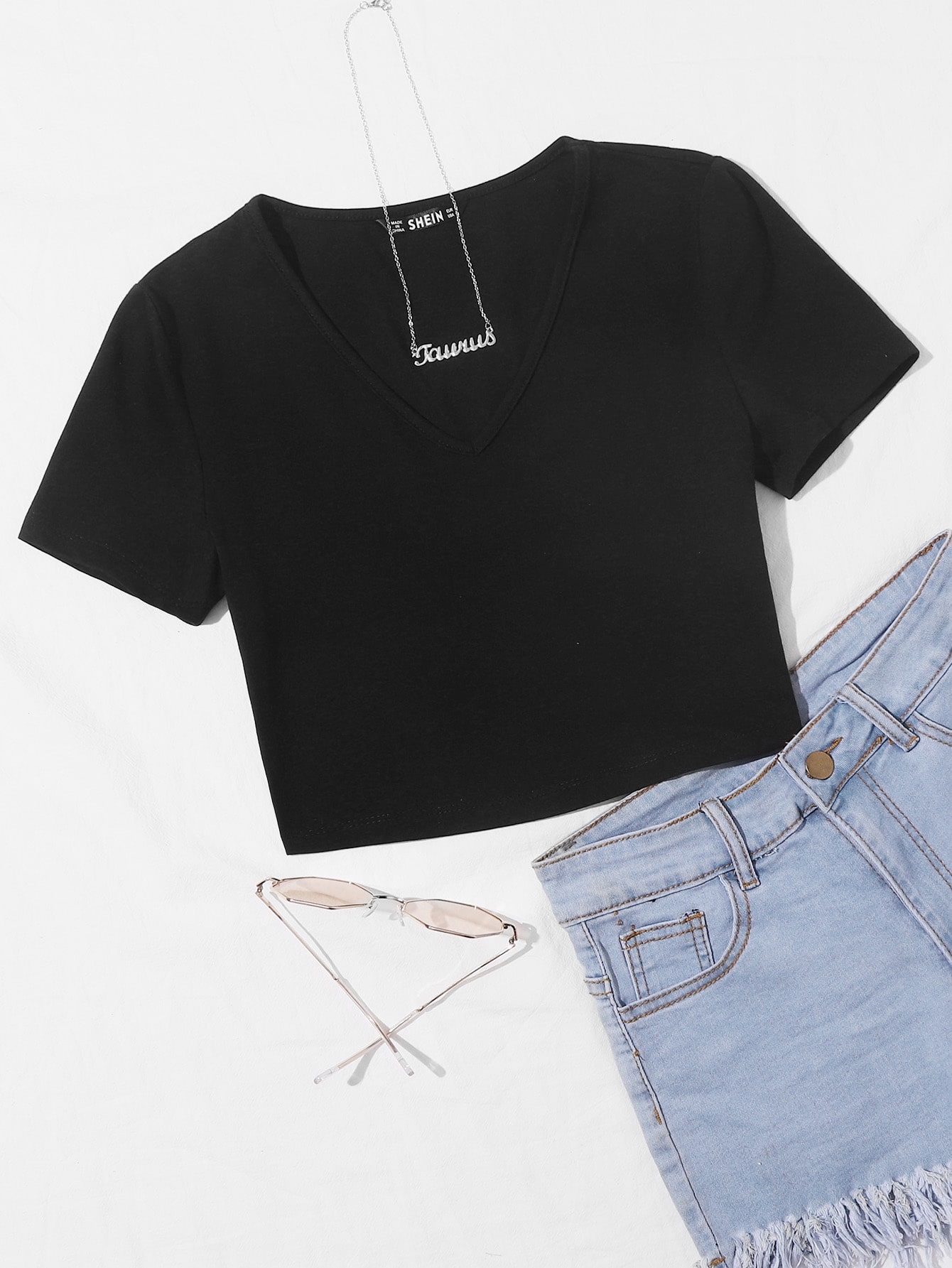 SHEIN EZwear V-Neck Solid Crop Top | SHEIN USA