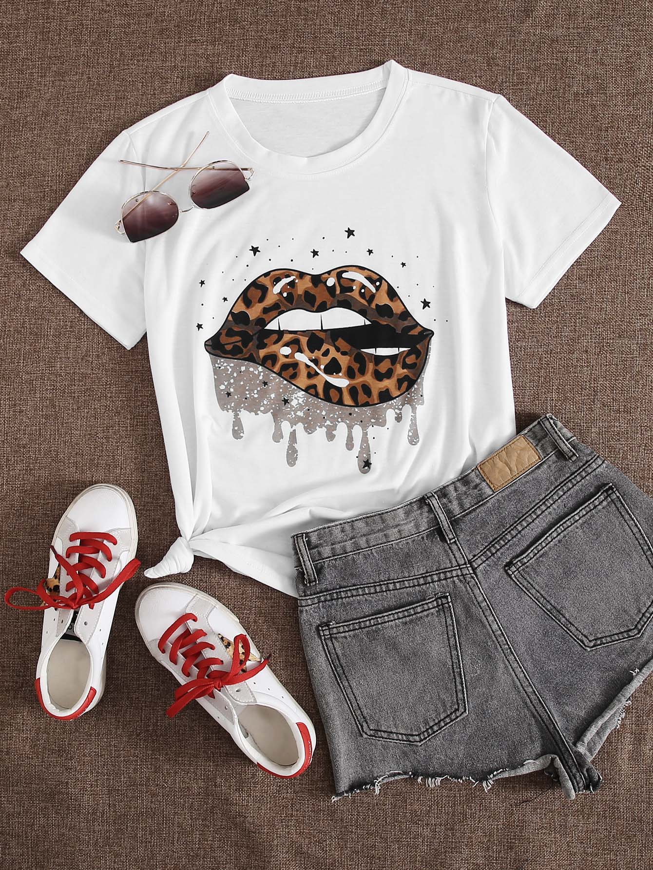 Leopard Lip Print Short Sleeve Tee