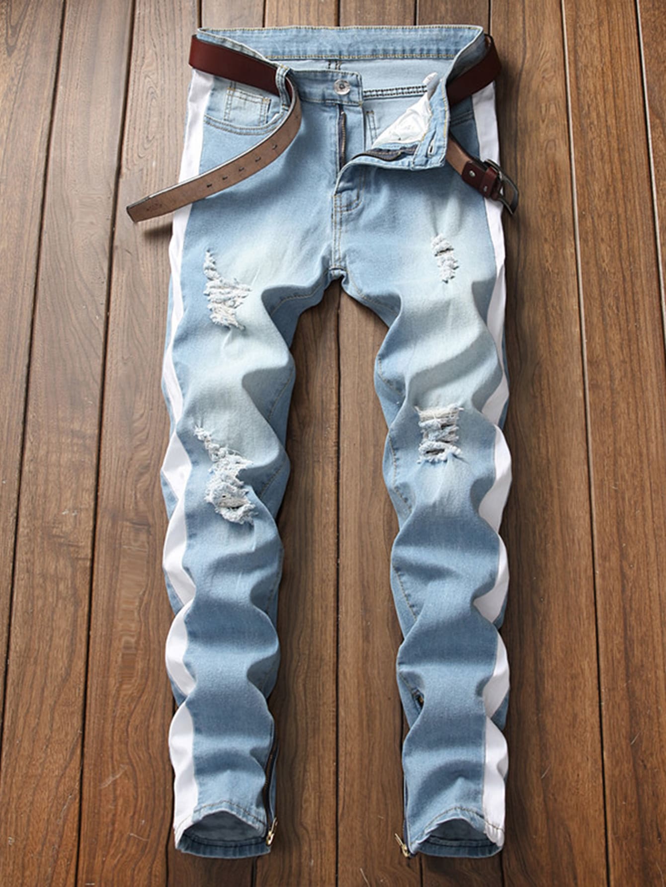 Manfinity LEGND Men Cotton Colorblock Ripped Jeans Without Belt | SHEIN USA