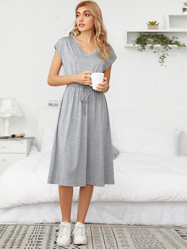 Batwing Sleeve Drawstring Waist Dress | SHEIN USA