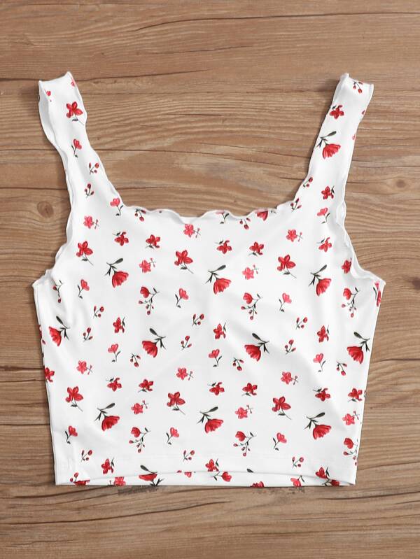 Shein Qutie Cottagecore Top Tank Floral Ribete En Forma De Lechuga