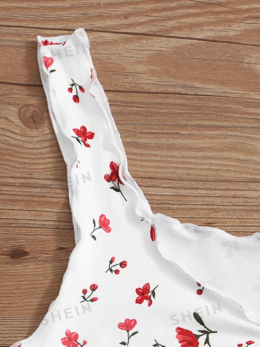 Shein Ezwear Cottagecore Ditsy Floral Lettuce Trim Tank Top Shein Usa