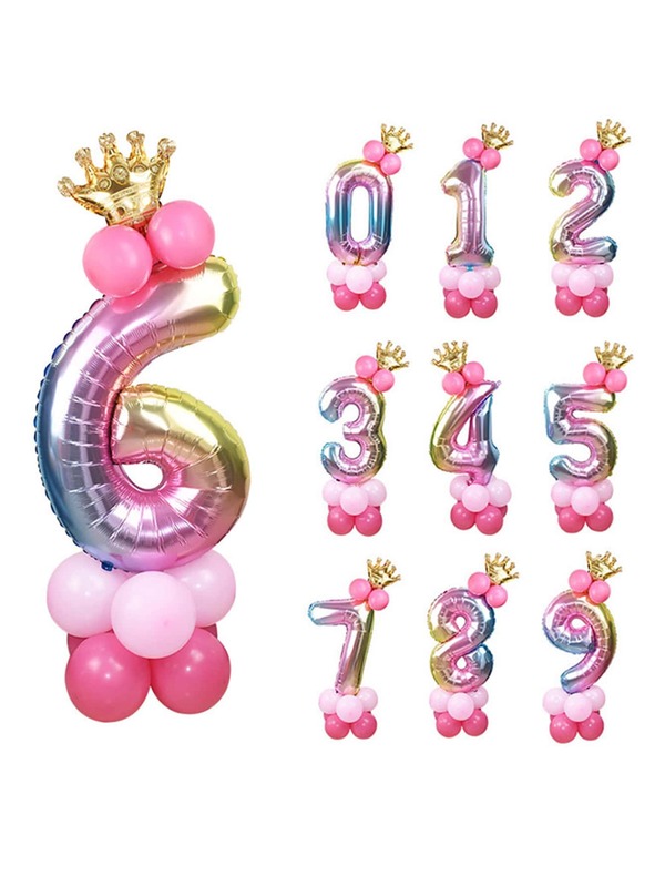 14pcs Digital Shaped Balloon Set, Decorative Aluminum Balloon For ...