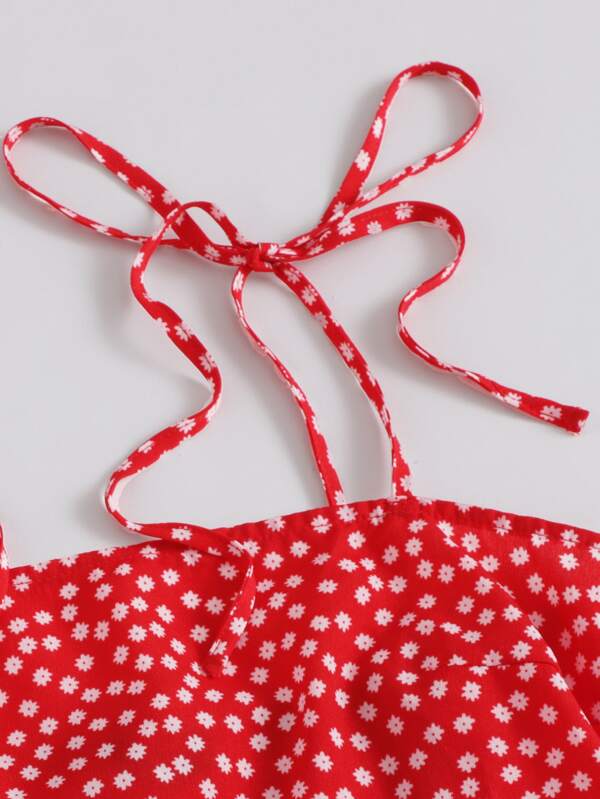 Shein Wywh Knot Strap Shirred Back Ditsy Floral Slip Dress Shein Usa