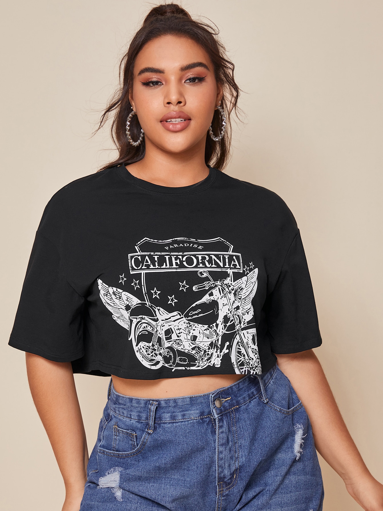 Plus Graphic Print Drop Shoulder Boxy Crop Tee