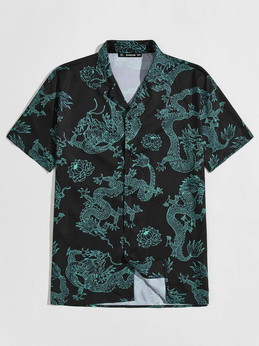 Manfinity RebelGame Men Dragon Print Button-Front Shirt | SHEIN USA