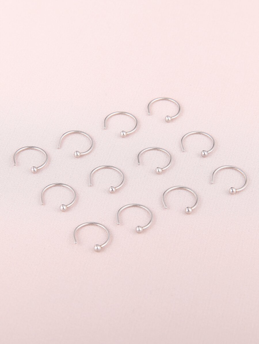 12pcs/set Simple Style Metal Nose Rings Decoration For Women, Nightclub ...
