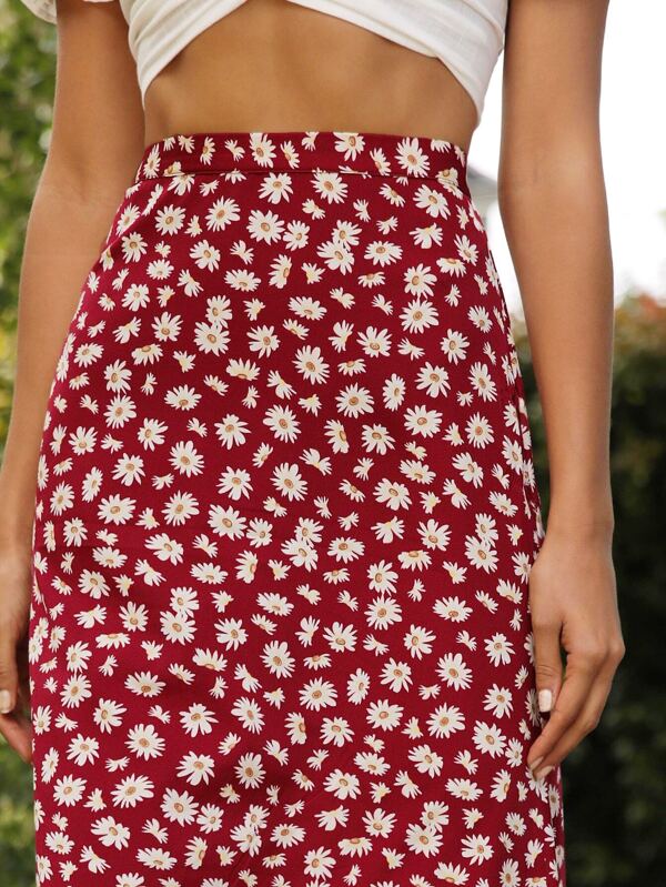 SHEIN Clasi Zipper Detail Daisy Floral Skirt | SHEIN USA