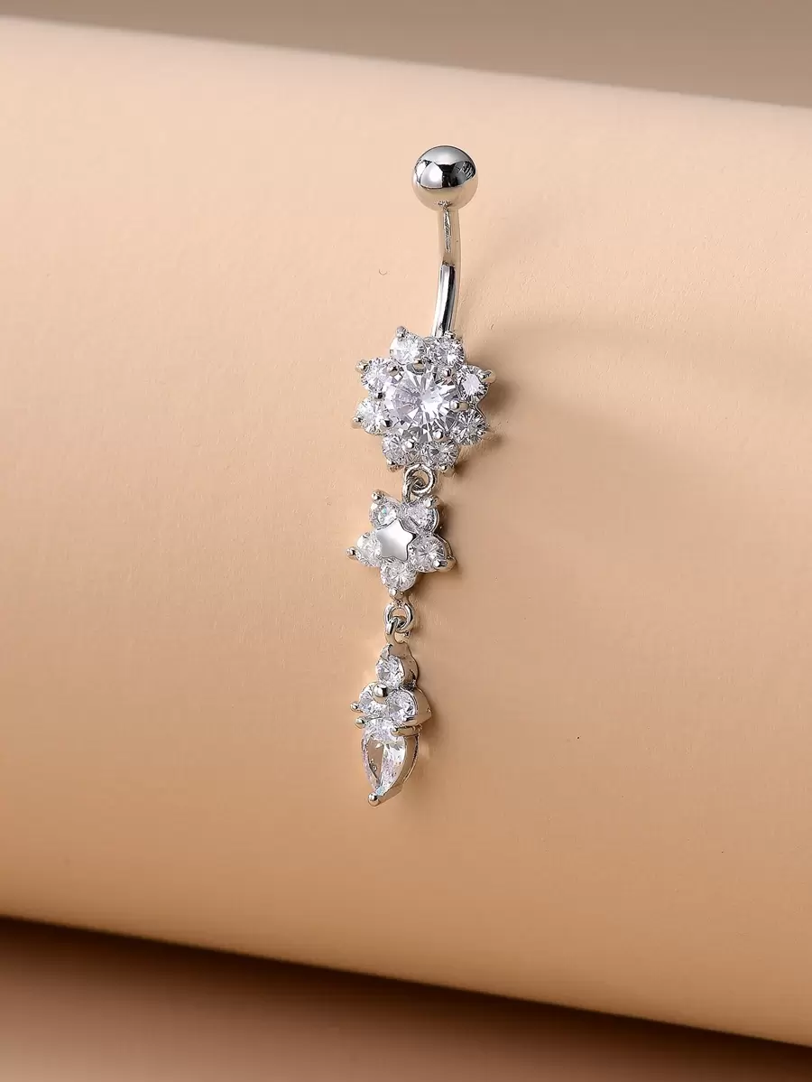 Copper Rhinestone Flower Charm Belly Button Ring For Women And Men ...