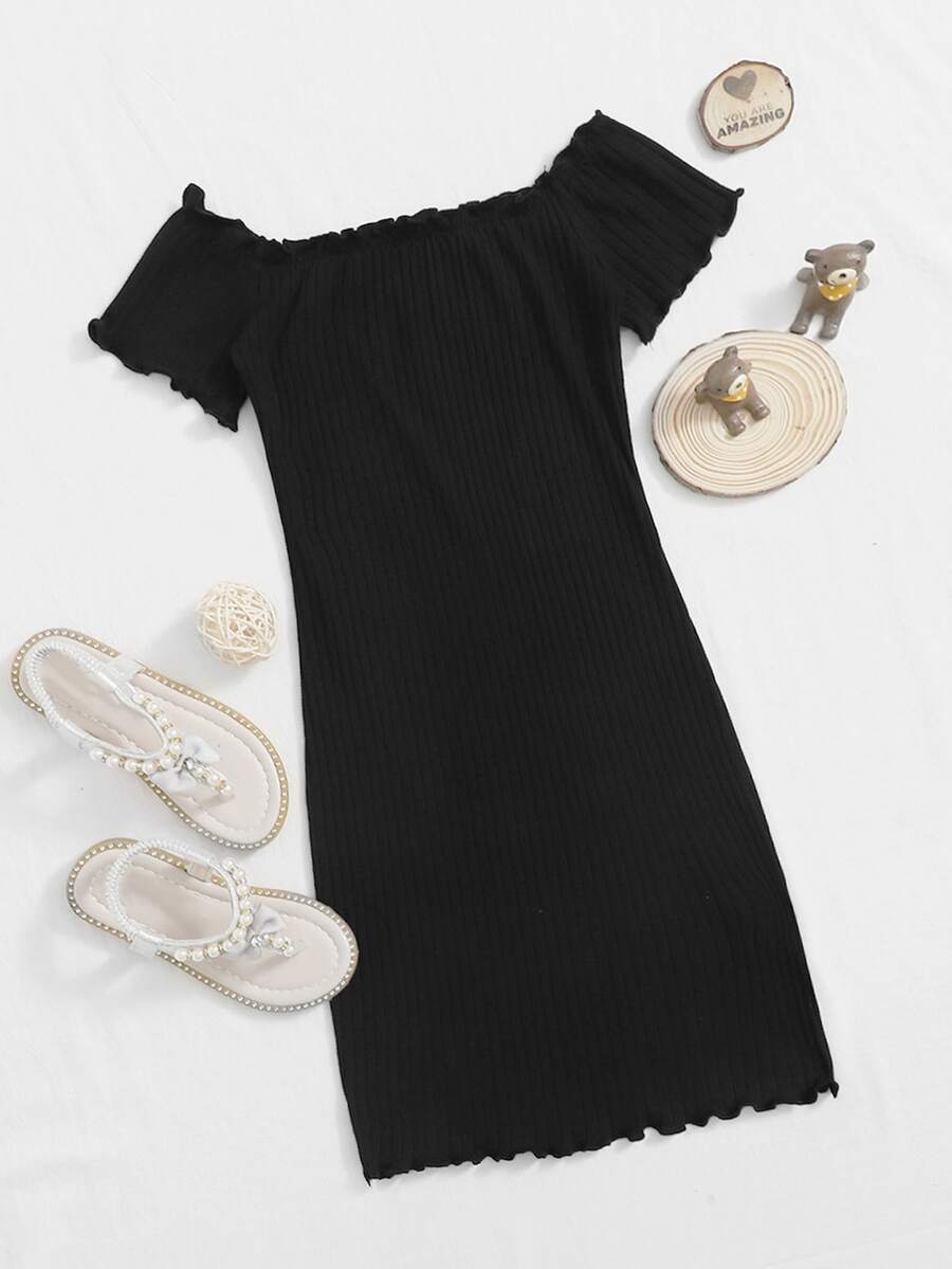 SHEIN Tween Girl Ribbed Lettuce-Edge Dress | SHEIN UK