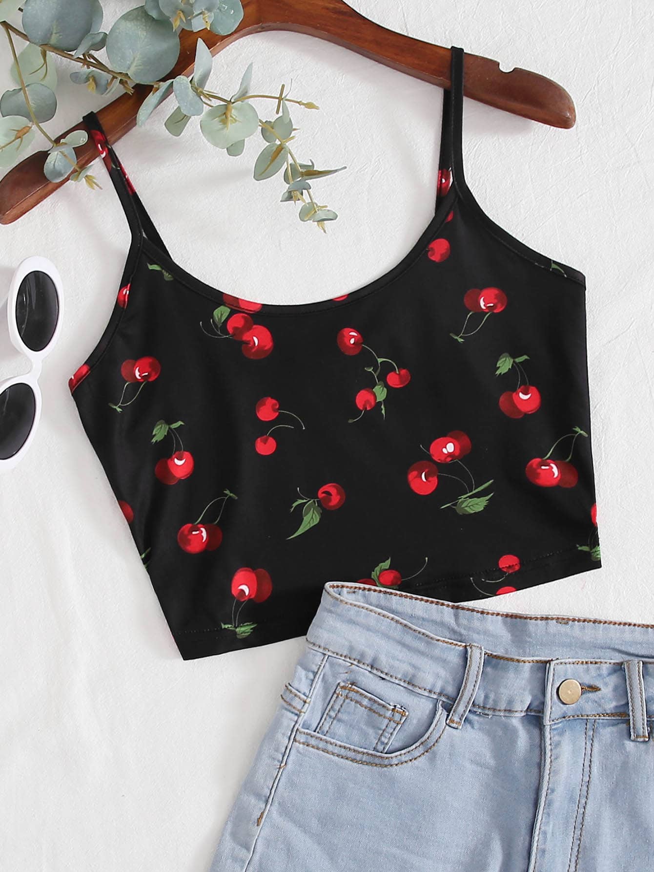 Cherry Print Crop Cami Top