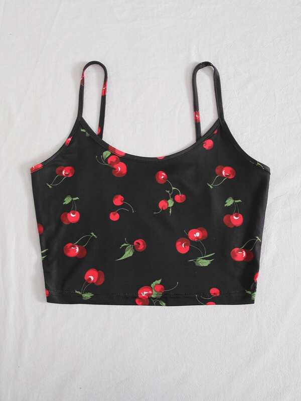 SHEIN Qutie Cherry Print Crop Cami Top | SHEIN USA