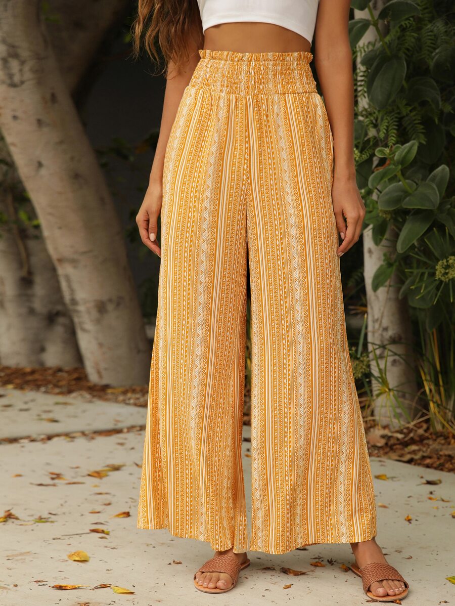 SHEIN Geo Print Paperbag Wide Leg Pants | SHEIN USA