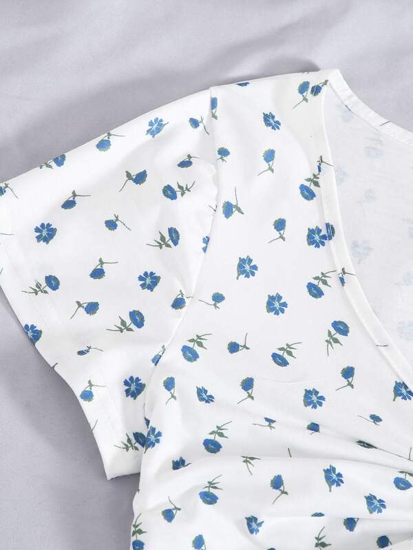 Ditsy Floral Print Drawstring Top | SHEIN UK