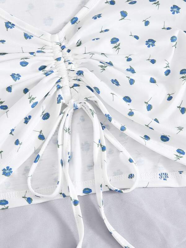 Ditsy Floral Print Drawstring Top | SHEIN UK
