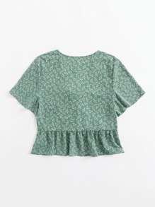 Knot Front Ditsy Floral Ruffle Hem Blouse | SHEIN USA