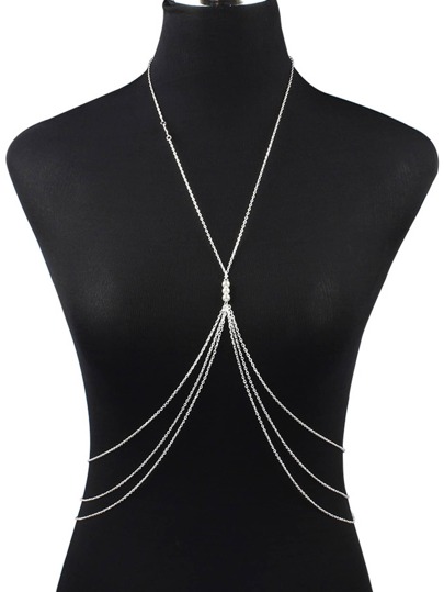 Faux Pearl Decor Body Chain