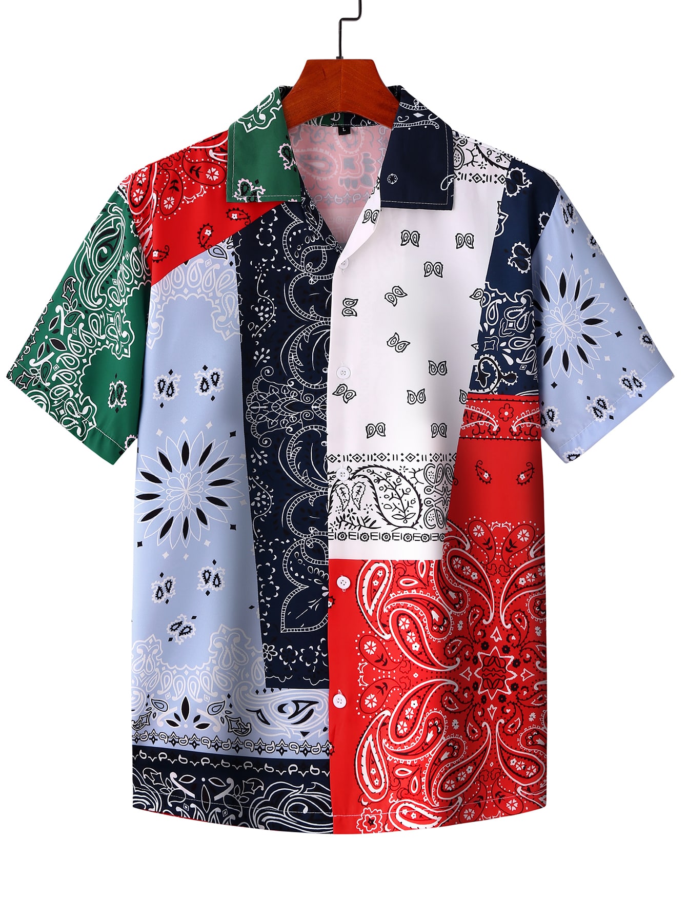 Men Paisley Patchwork Button Up Shirt