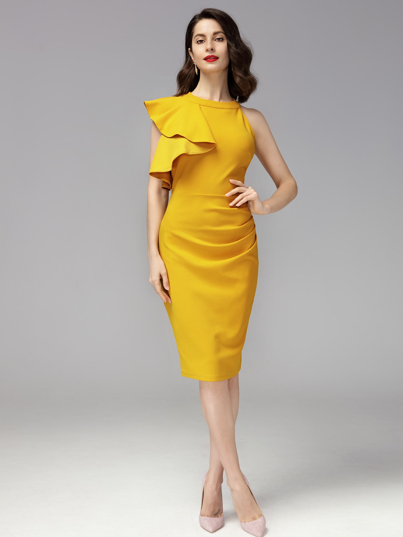 Miusol vestido bajo con abertura ribete fruncido exagerado
