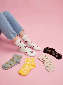 5pairs Cherry Pattern Socks | SHEIN USA