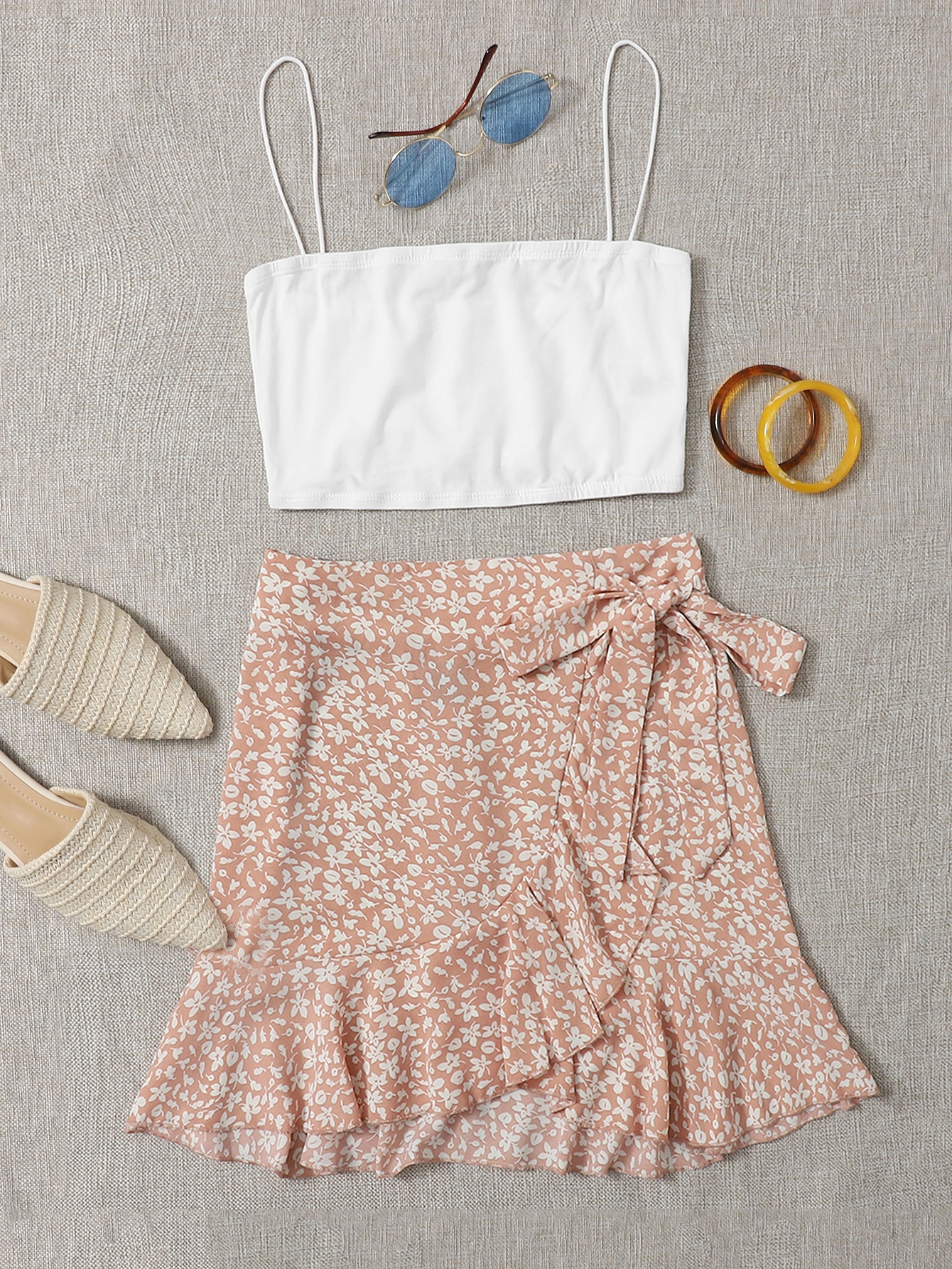 SHEIN Multicolorido Plissado Florzinhas Boho Roupa de 2pçs | SHEIN Brasil
