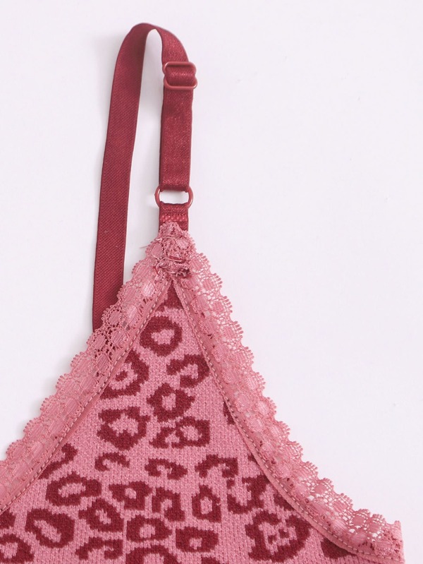 Lace Trim Leopard Cami Knit Top | SHEIN USA