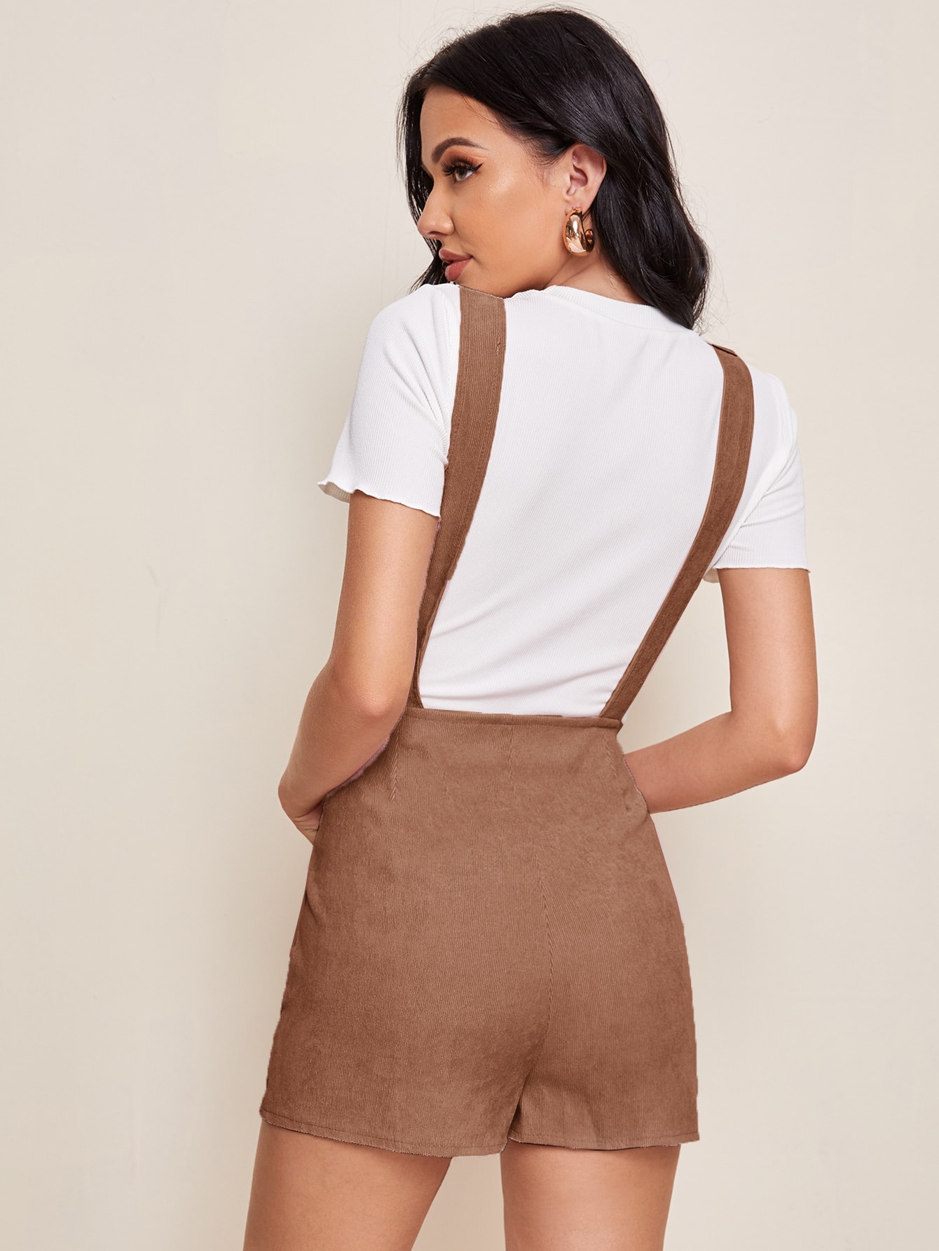 Corduroy Dual Pocket Solid Overalls | SHEIN USA