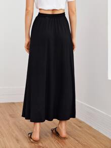 SHEIN Drawstring Waist Solid Flare Skirt | SHEIN USA