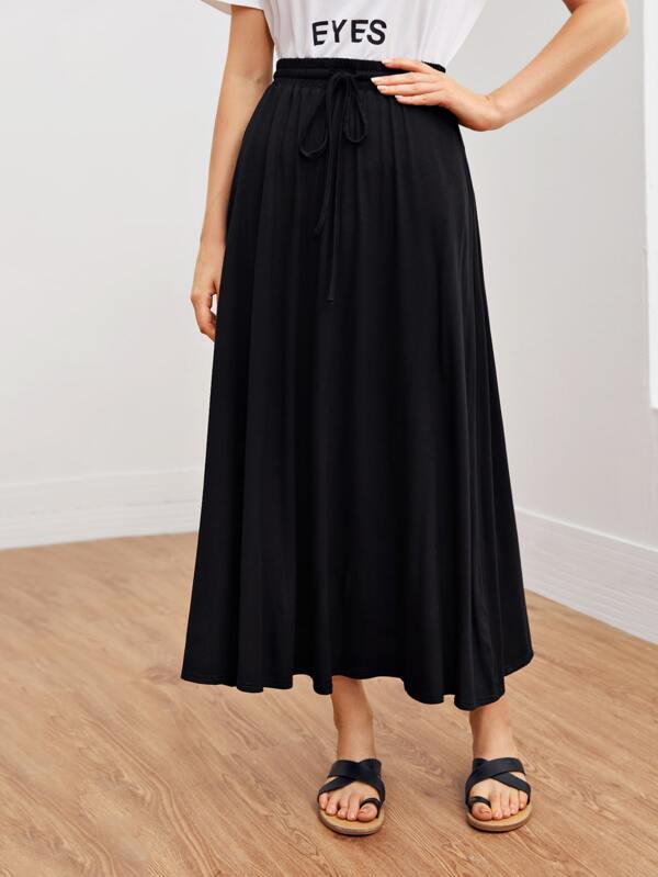 SHEIN Drawstring Waist Solid Flare Skirt | SHEIN USA