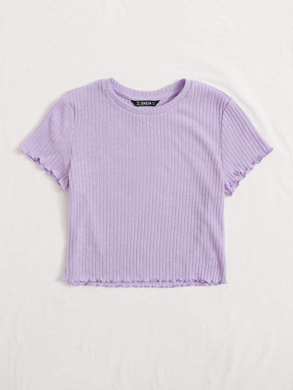 Shein Qutie Lettuce Edge Rib Knit Crop Tee Shein Usa