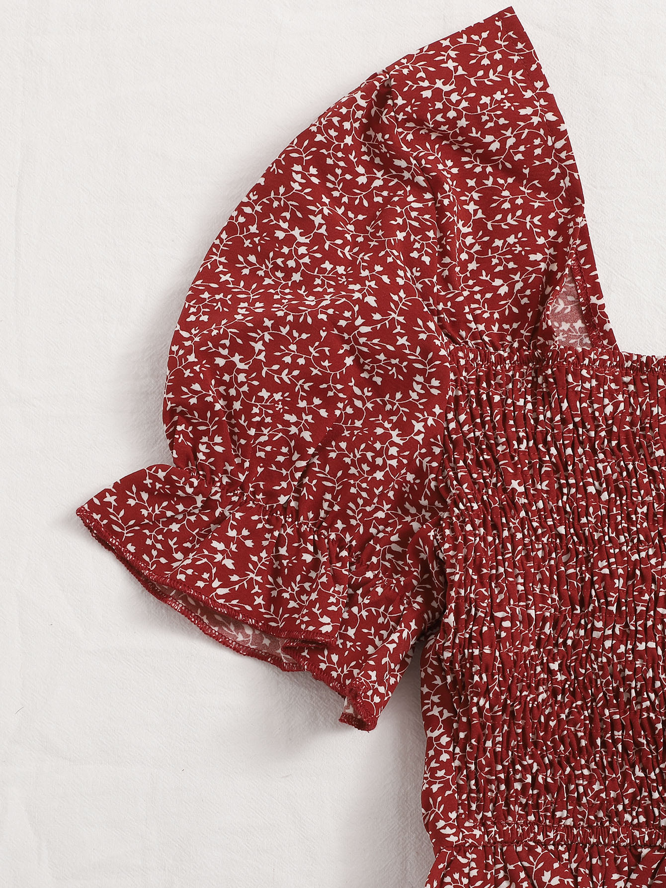 SHEIN WYWH Drawstring Front Shirred Back Puff Sleeve Top | SHEIN USA