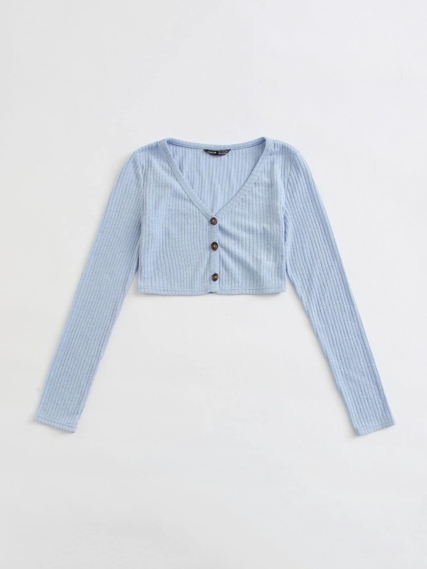 Shein Qutie Button Front Rib Knit Crop Tee Shein Usa