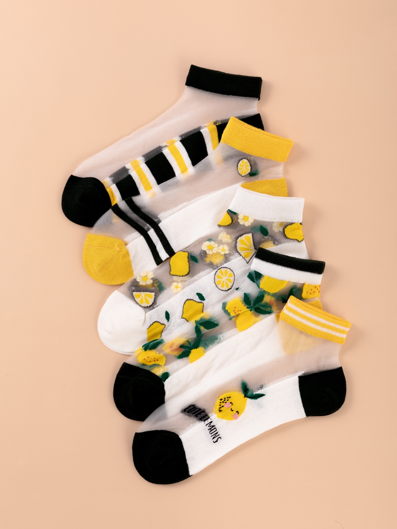 5pairs Lemon Multicolor Graphic Socks