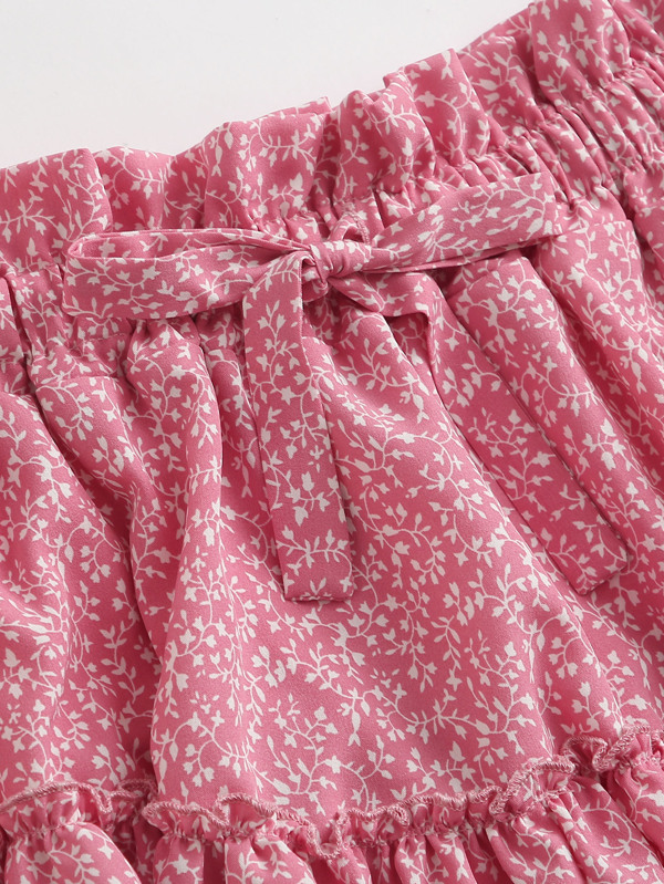 SHEIN Rosa Empoeirado Cordão Plantas Boho Roupa de 2pçs | SHEIN Brasil