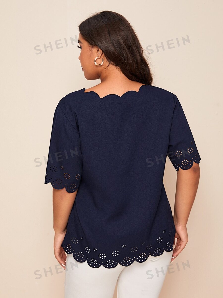 Shein Mulvari Plus Laser Cut Scallop Trim Blouse Shein Uk