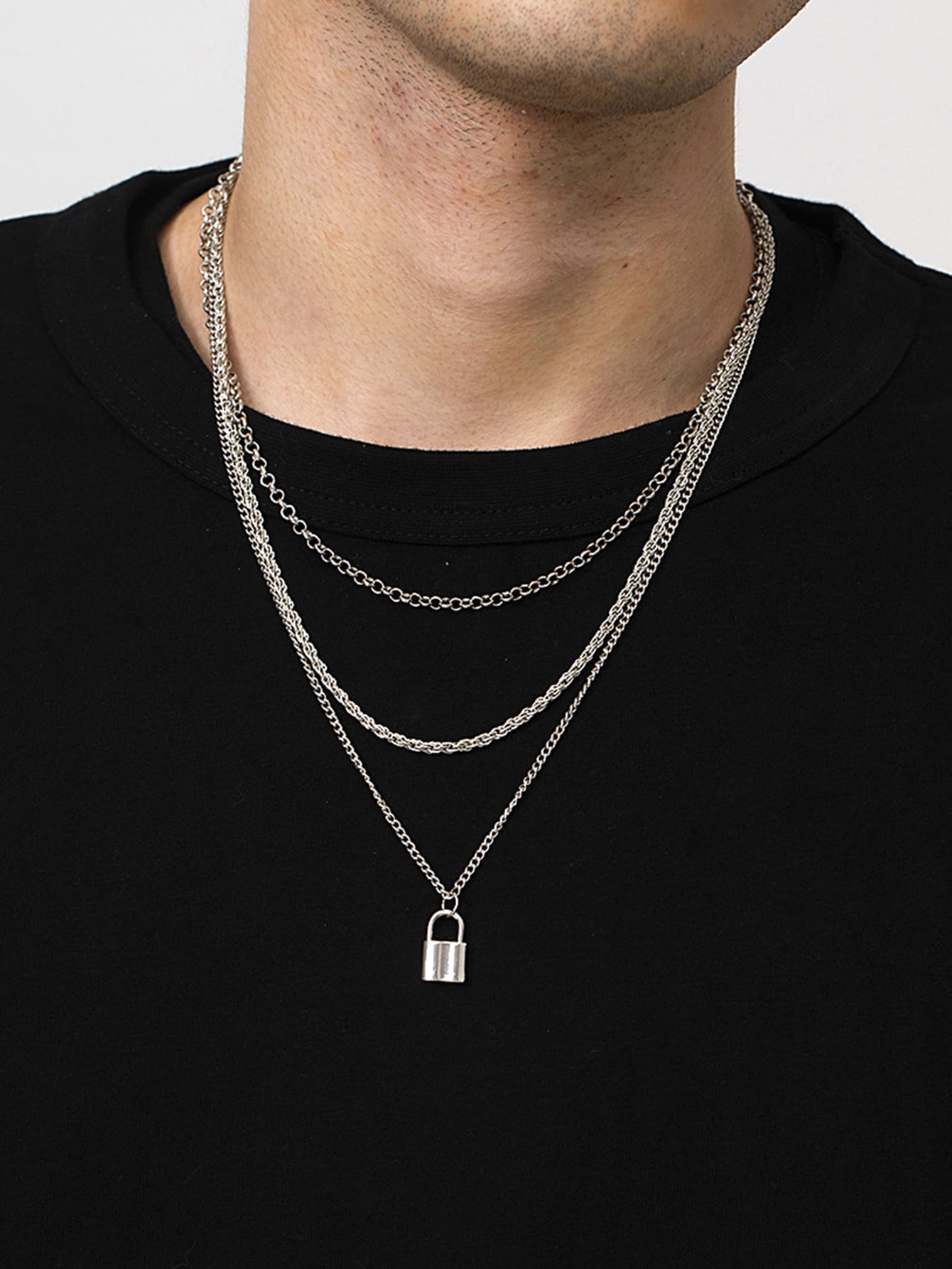 Fashionable and Popular Men Lock Layered Necklace Alloy for Jewelry ...