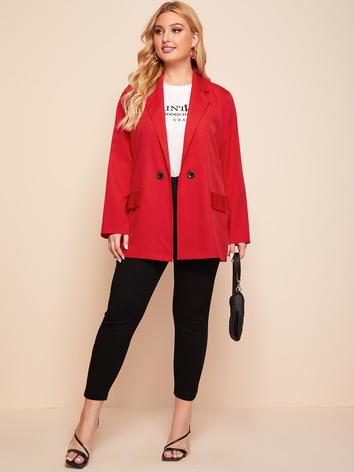 Plus Lapel Collar Double Button Blazer