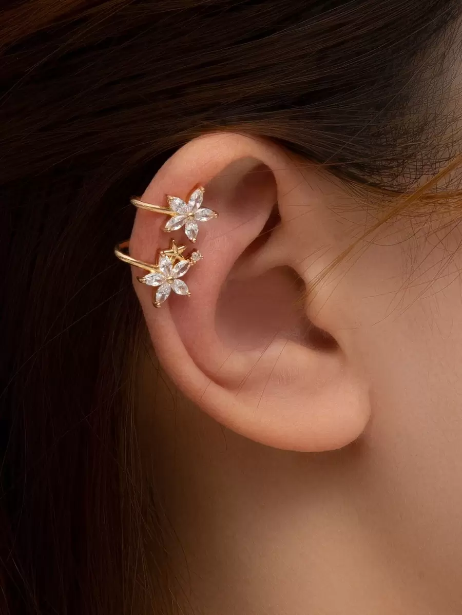 Gemstone Decor Floral Ear Cuff | SHEIN USA