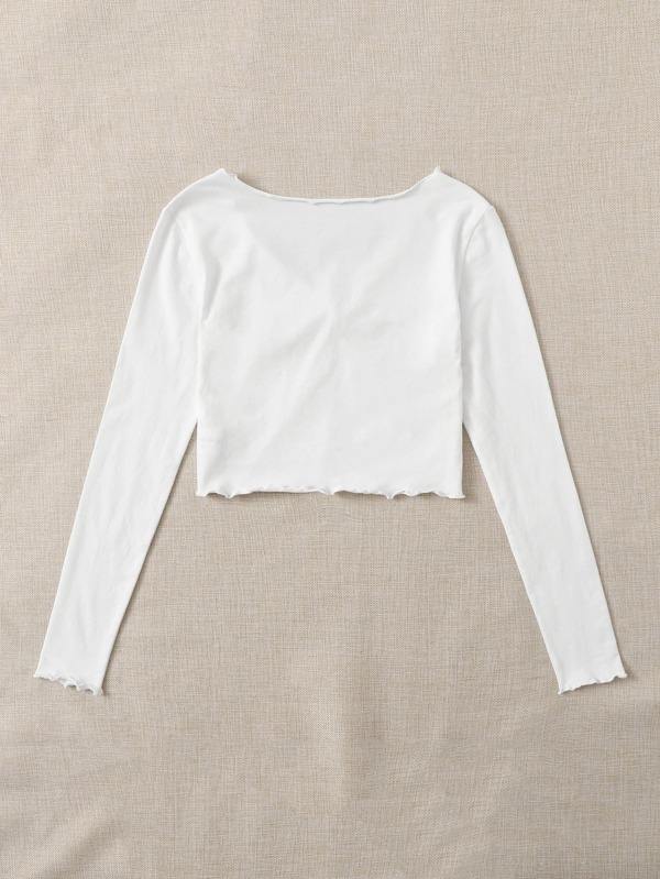 SHEIN Qutie Lettuce Edge Ruched Bust Solid Top | SHEIN USA