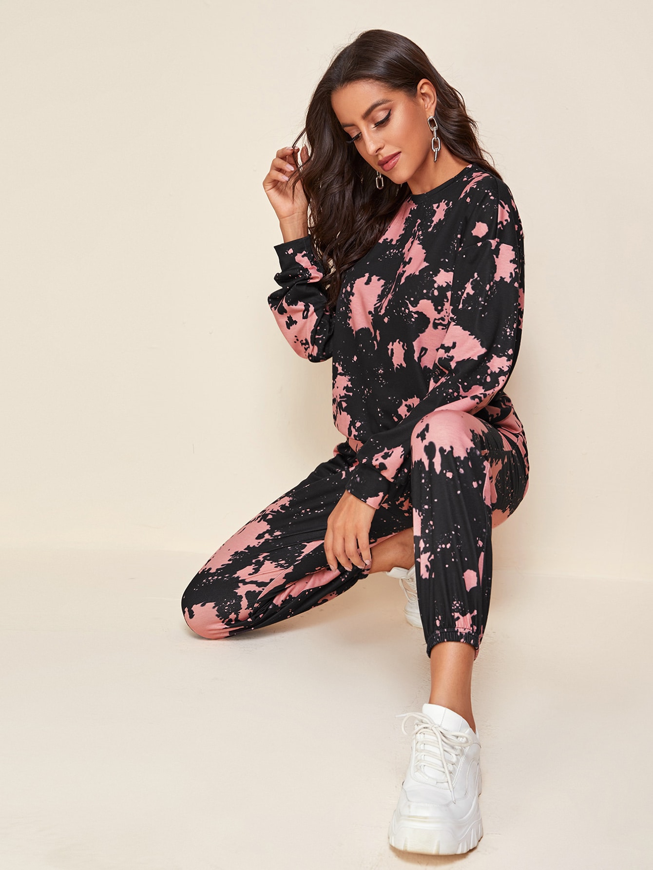 SHEIN Drop Shoulder Tie Dye Pullover & Sweatpants Set | SHEIN USA