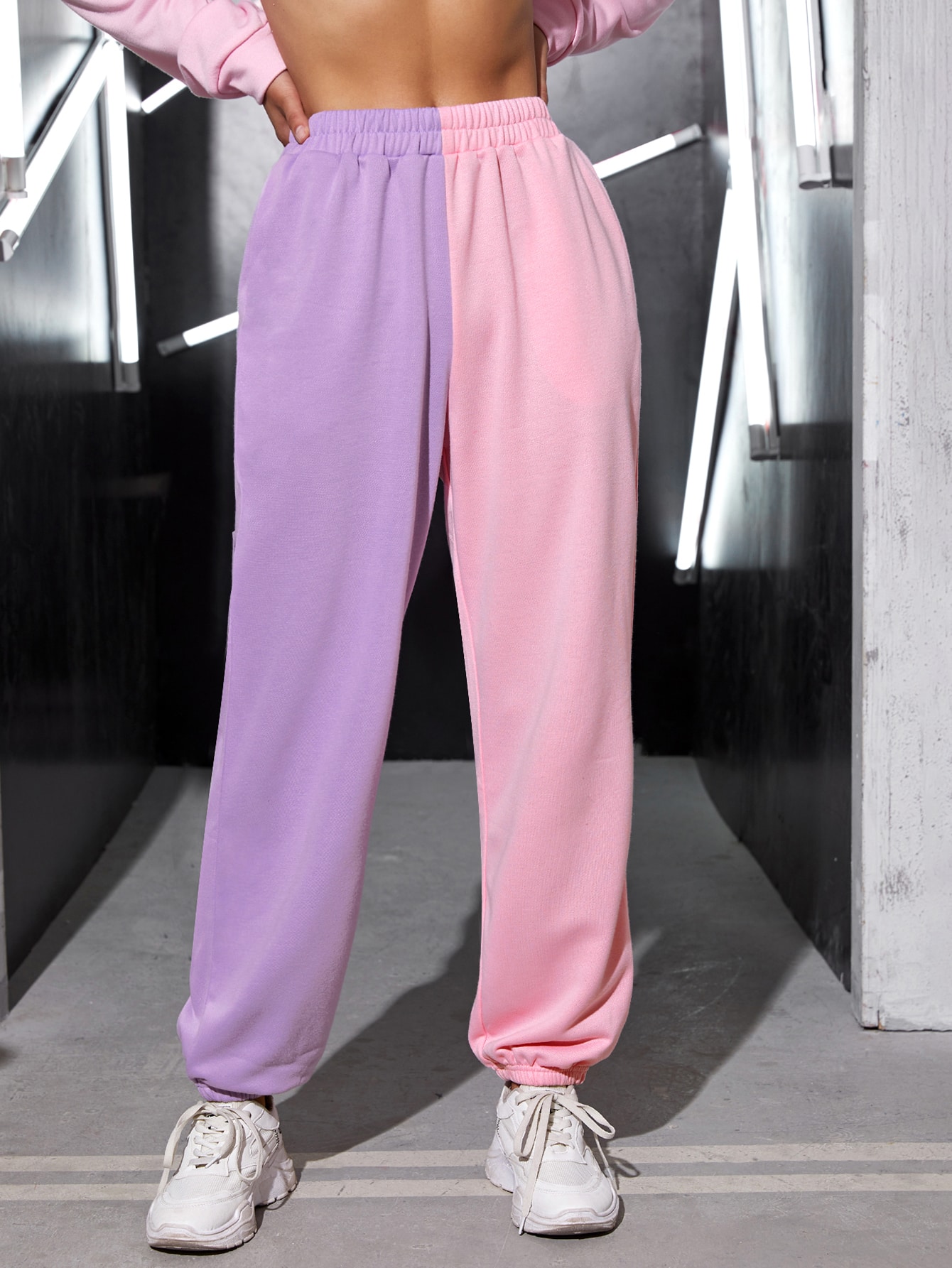 Elastic Waist Two Tone Sweatpants