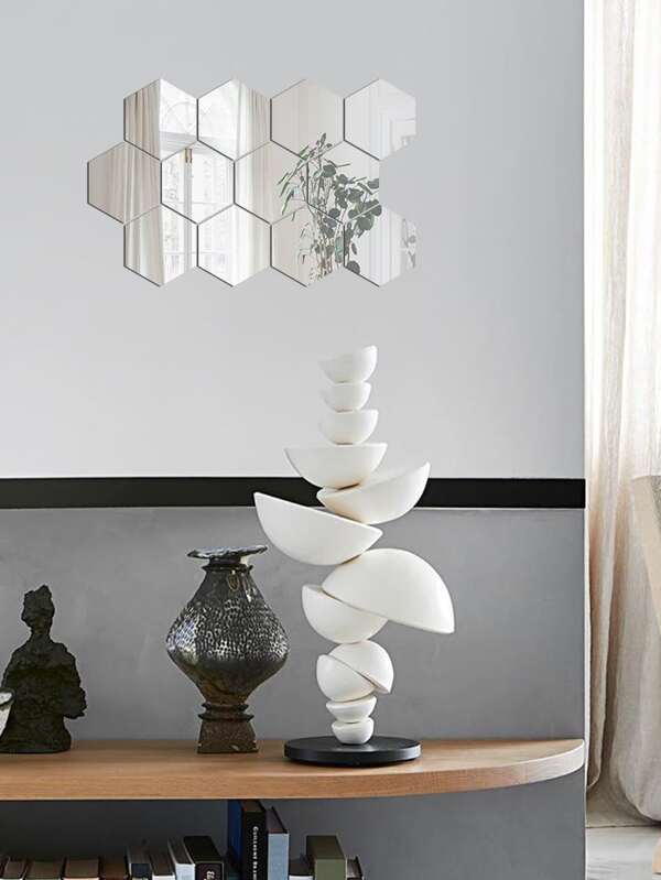 10pcs Mirror Wall Sticker, Hexagon Wall Art Sticker, DIY Household ...