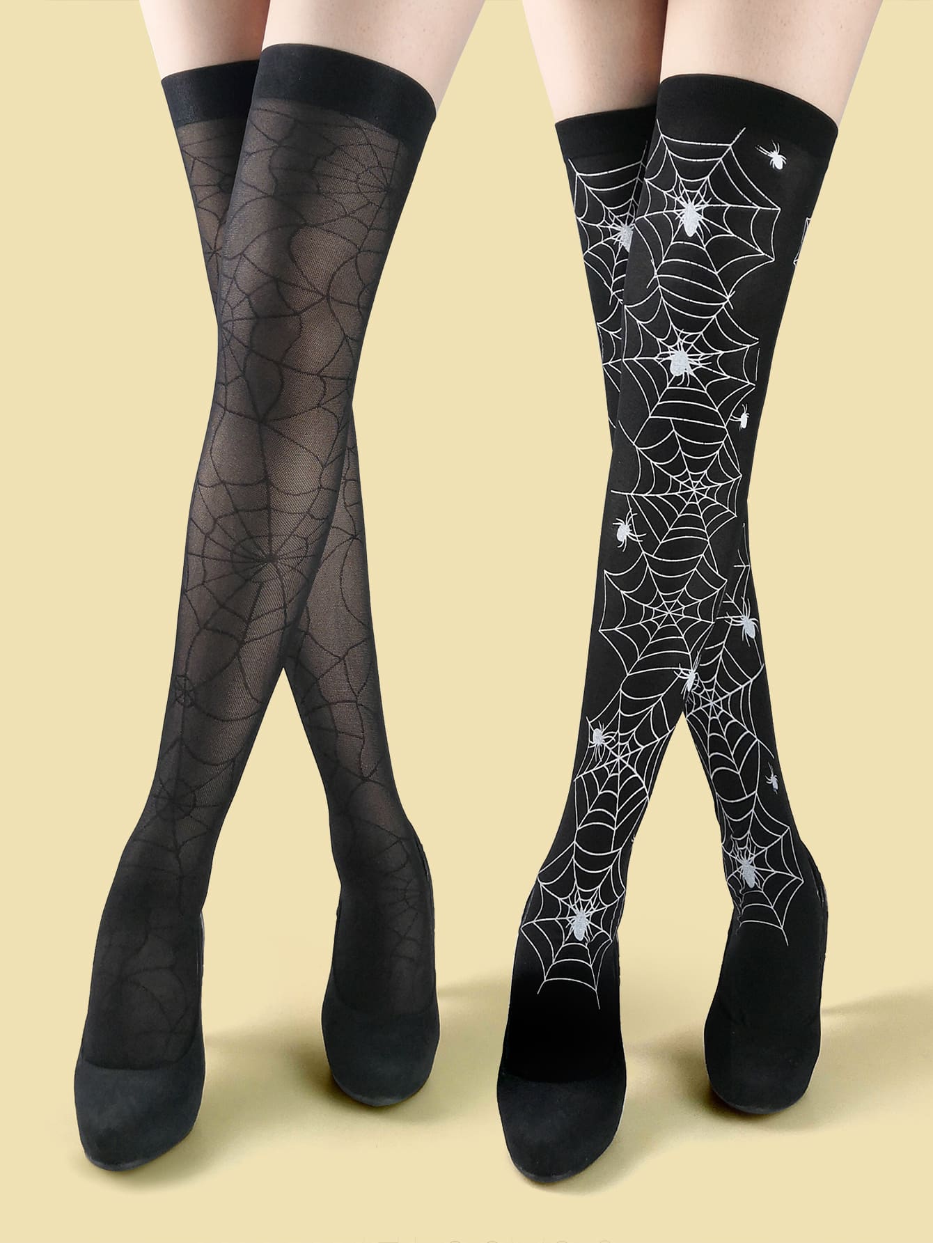 2pairs Halloween Spider Web Pattern High Stockings