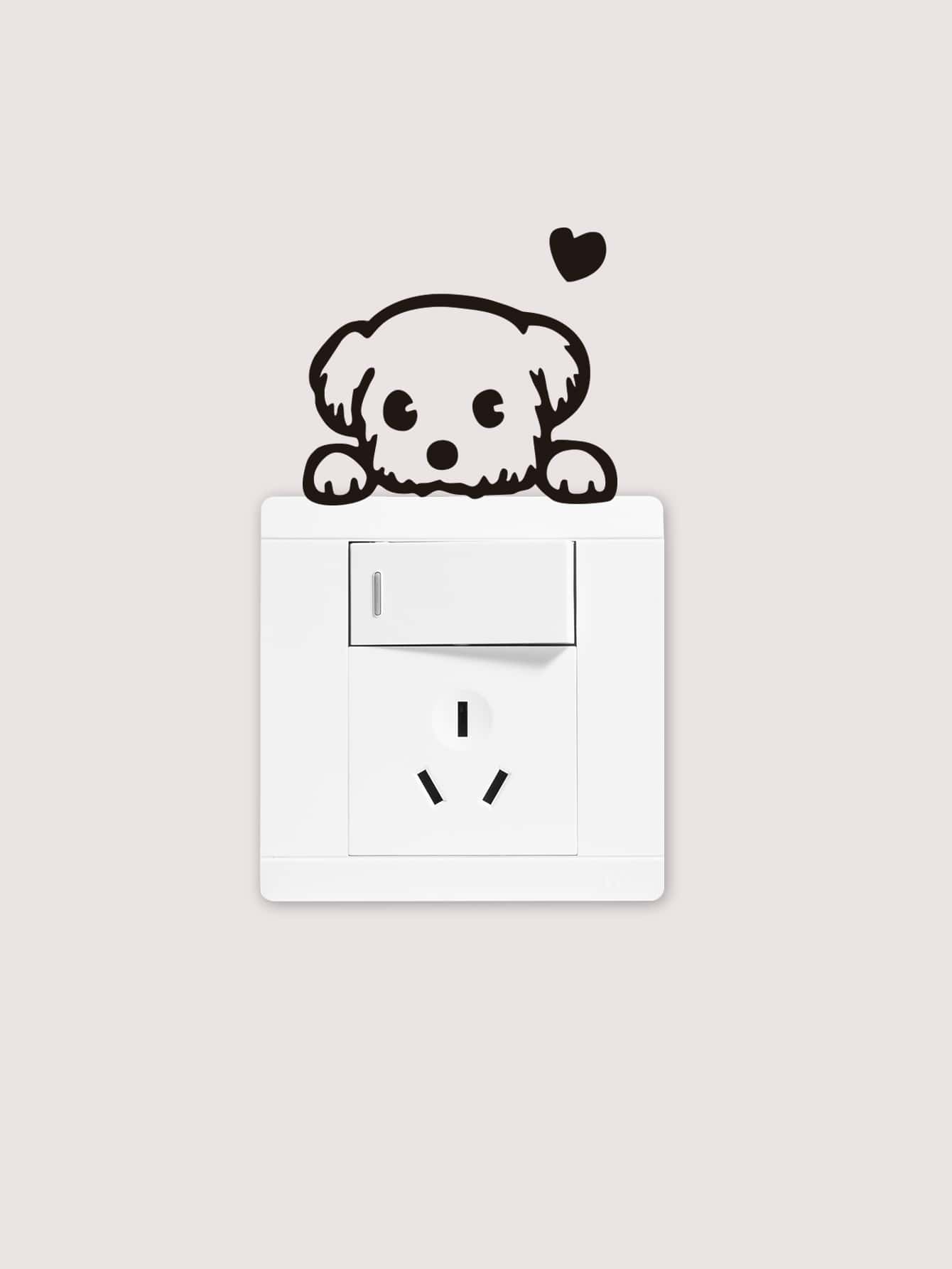 Dog Print Light Switch Sticker, Black Cartoon Removable Self Adhesive ...