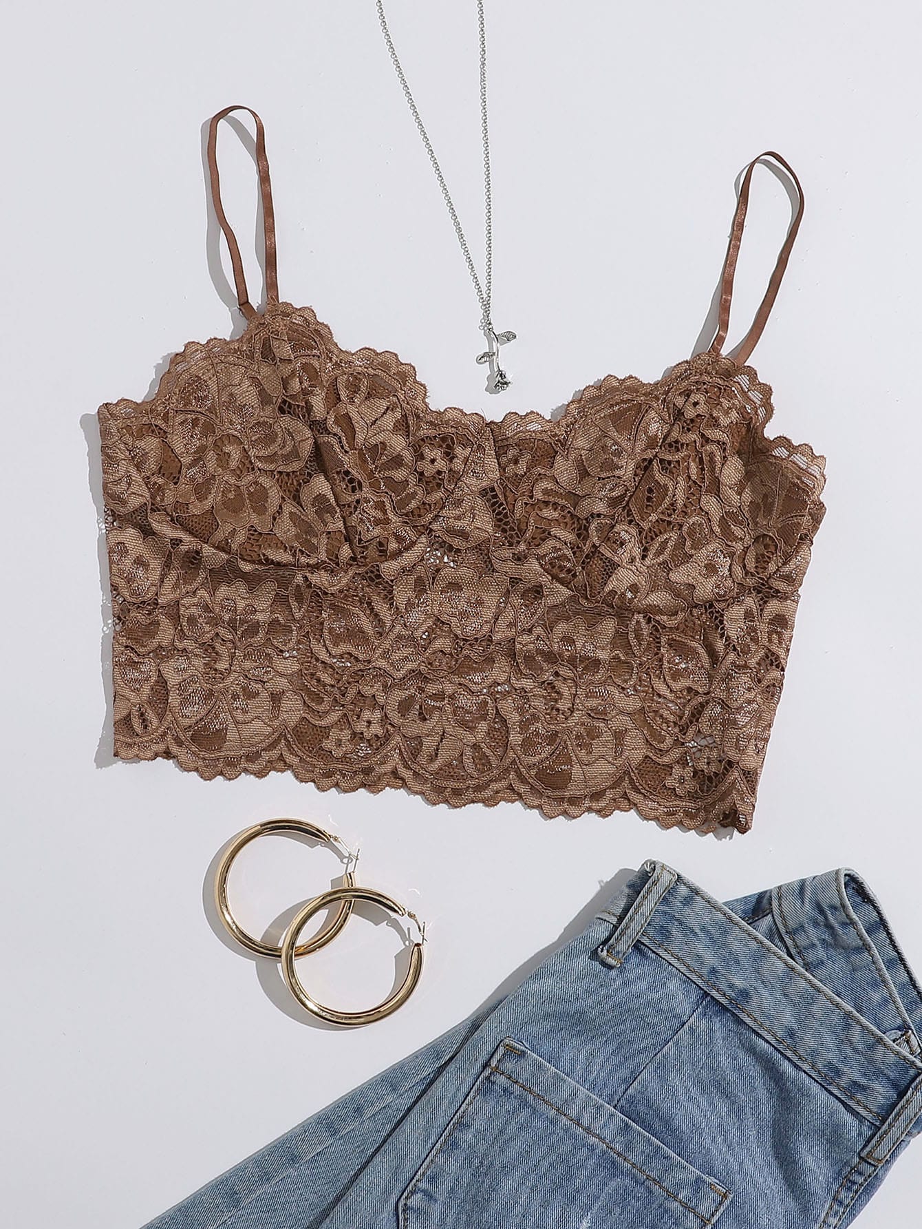 Contrast Lace Crop Cami Top