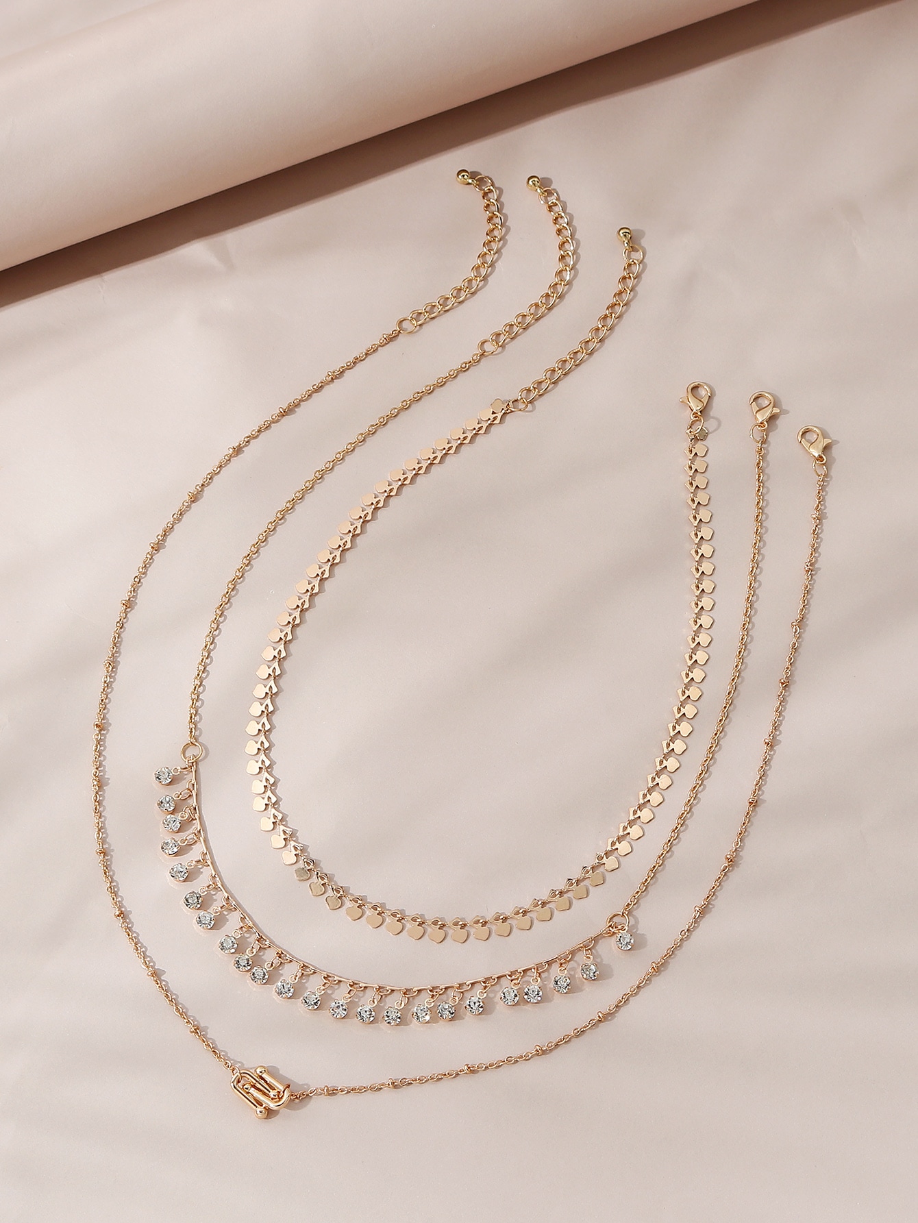 3pcs Rhinestone Decor Necklace