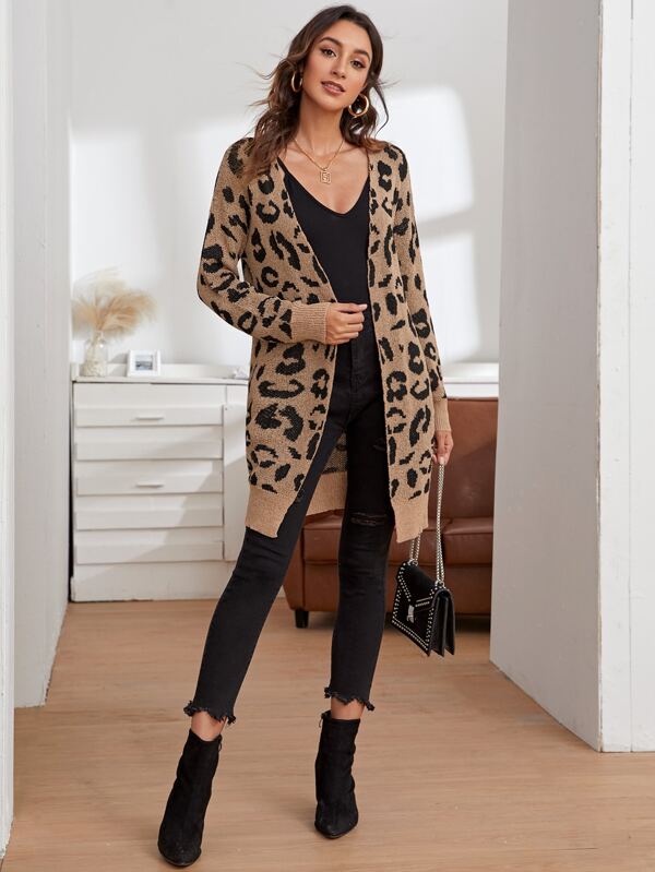 Open Front Leopard Cardigan | SHEIN UK