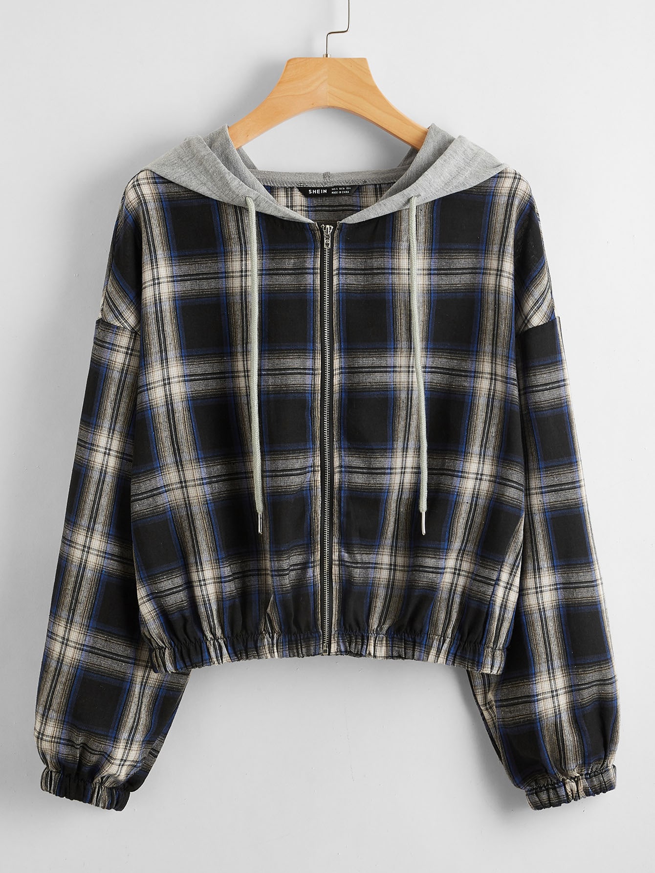 Drop Shoulder Zip Up Hooded Jacket