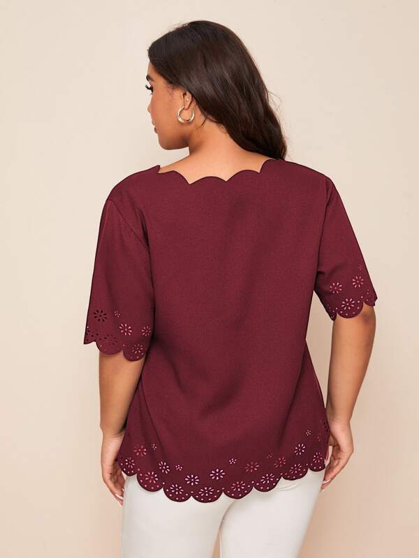 Shein Clasi Plus Scallop Trim Laser Cut Out Blouse Shein Uk